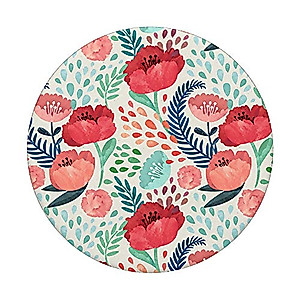 Red Poppy Watercolor Fine Art Floral Pattern Pink Mint Green PopSockets PopGrip: Swappable Grip for Phones & Tablets