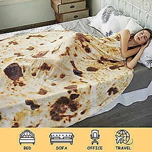 SeaRoomy Burritos Tortilla Throw Blanket, Tortilla Wrap Blanket, Novelty Funny Tortilla Round Blanket Giant Tortilla Round Soft Blanket for Kids (Brown, 47 inches)
