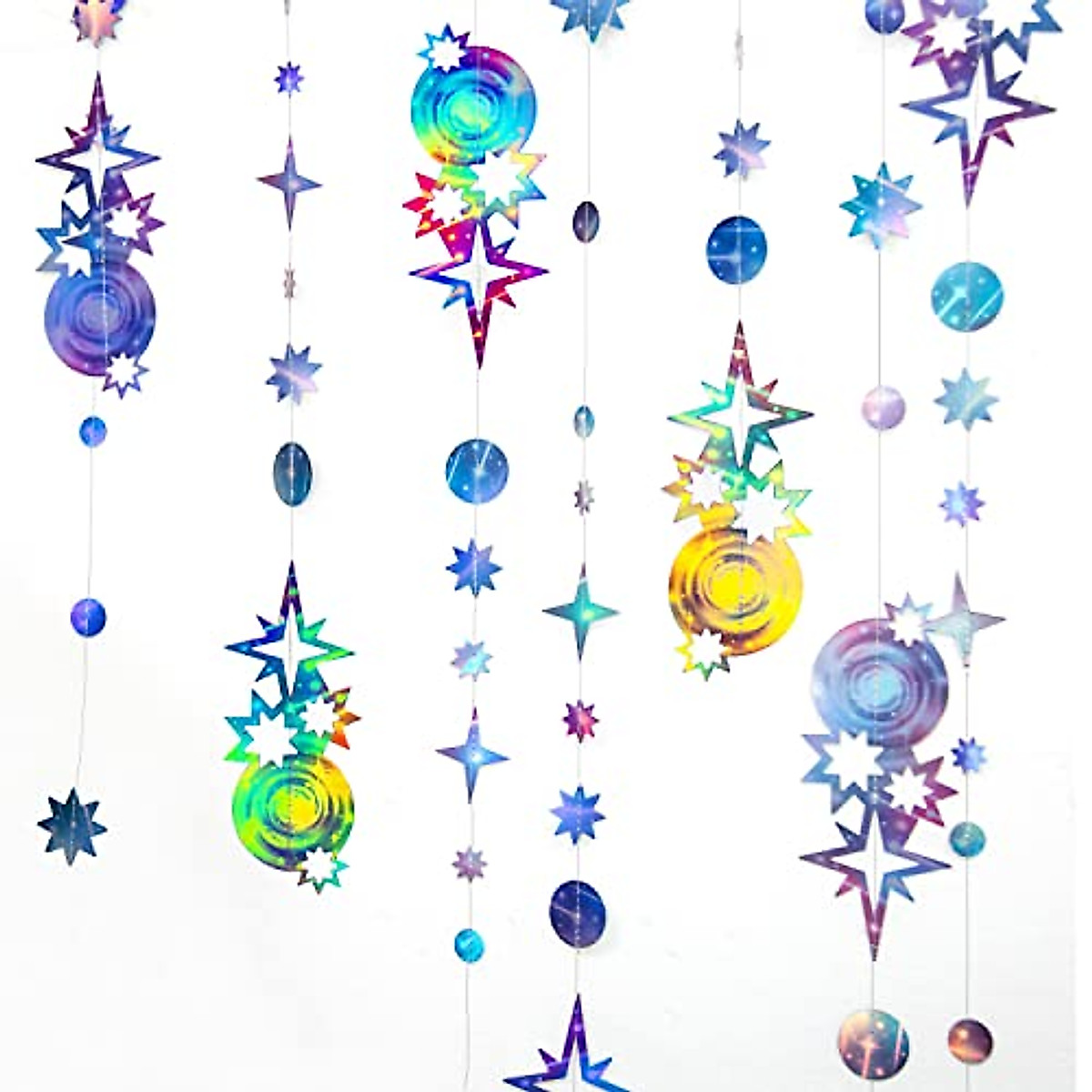 Iridescent Star Garlands Galaxy Shooting Star Hanging Streamer Banner Backdrop for Birhday Party Decorations Wedding Engagement Sweet 16 Bachelorette Bridal Baby Shower Anniversary Party Suppies