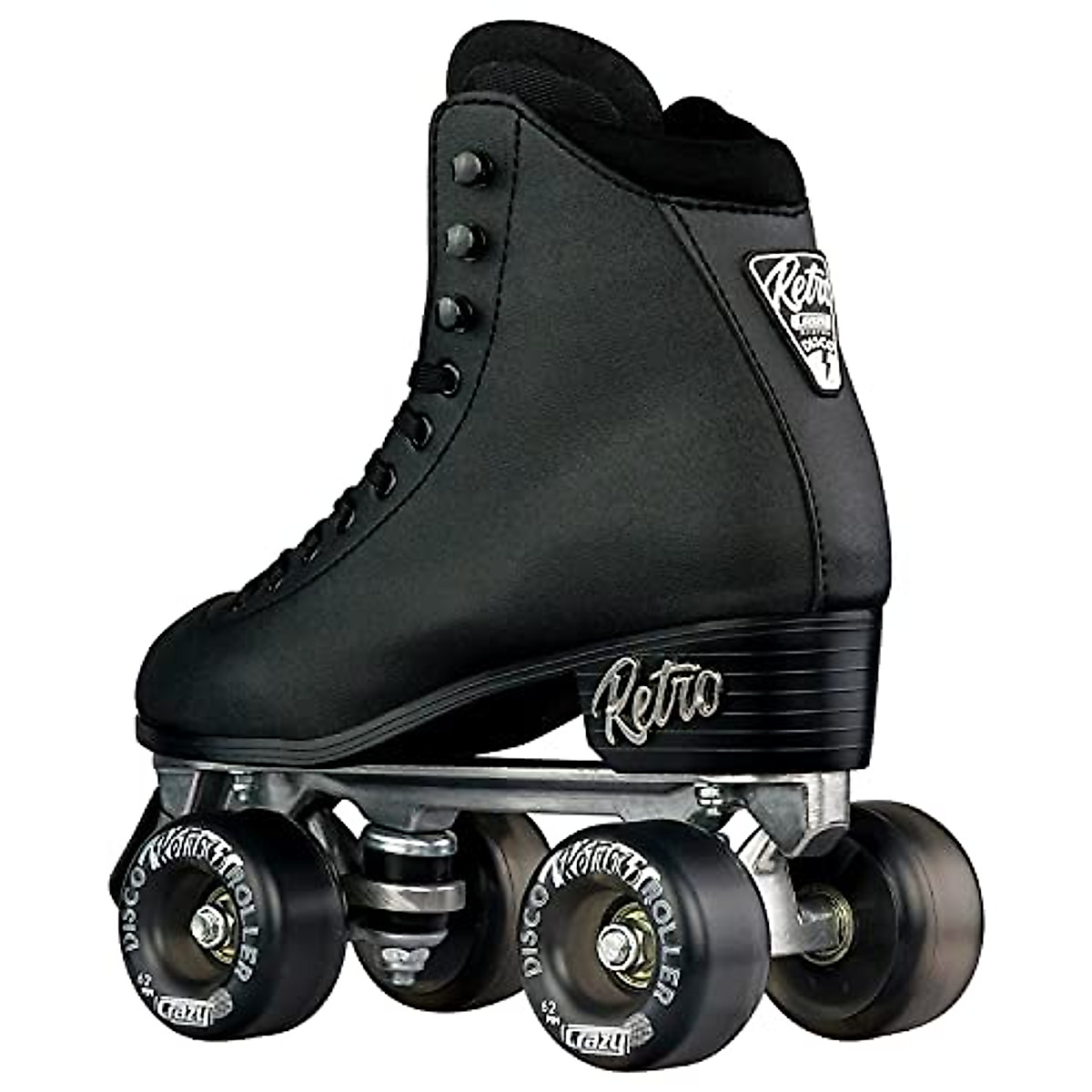 Crazy Skates Retro Roller Skates | Adjustable or Fixed Sizes | Classic Quad Skates for Women and Girls - Black (Size: Mens 12 / Womens 13)