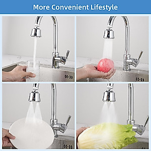 Hygie Rinse Faucet Sprayer Attachment with 4 Spray Modes, 360° Swivel Faucet Aerator Kitchen Sink Faucet Head 55/64-27UNS Famale Thread, Male Thread Adapter Included, Chrome