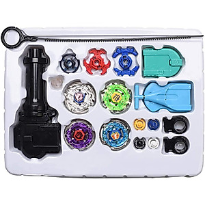 Bey Metal Fusion Blades Burst Turbo Evolution Battling Tops Master Starter Set Storm Pegasus/Flame Libra/Earth Eagle/ Lightning L-Drago with 4D Spinning Launcher Grip,Burst Gyro Toy Set Gift for Boys