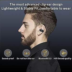 QAWDAWM Clip On Earbuds Wireless Open Ear Headphones- Bluetooth 5.3,80 Hours Playtime with Charging Case, Headphones with Mic Waterproof Sport Earbuds for Running(Black)