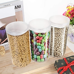 EATHEATY 6 Pack 46oz/1360ml Large Plastic Jars with Lid, Wide Mouth Empty Clear PET Storage Containers with Lid, Tall Plastic Candy Cylinder Storage Jars for Dry Food, Peanut, Powder, Kitchen, Snacks