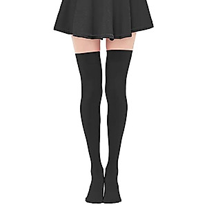 Lastclream Women Costume Thigh High Silk Stockings for Girls Over Knee Socks Cosplay Knee High Hosiery (Black)