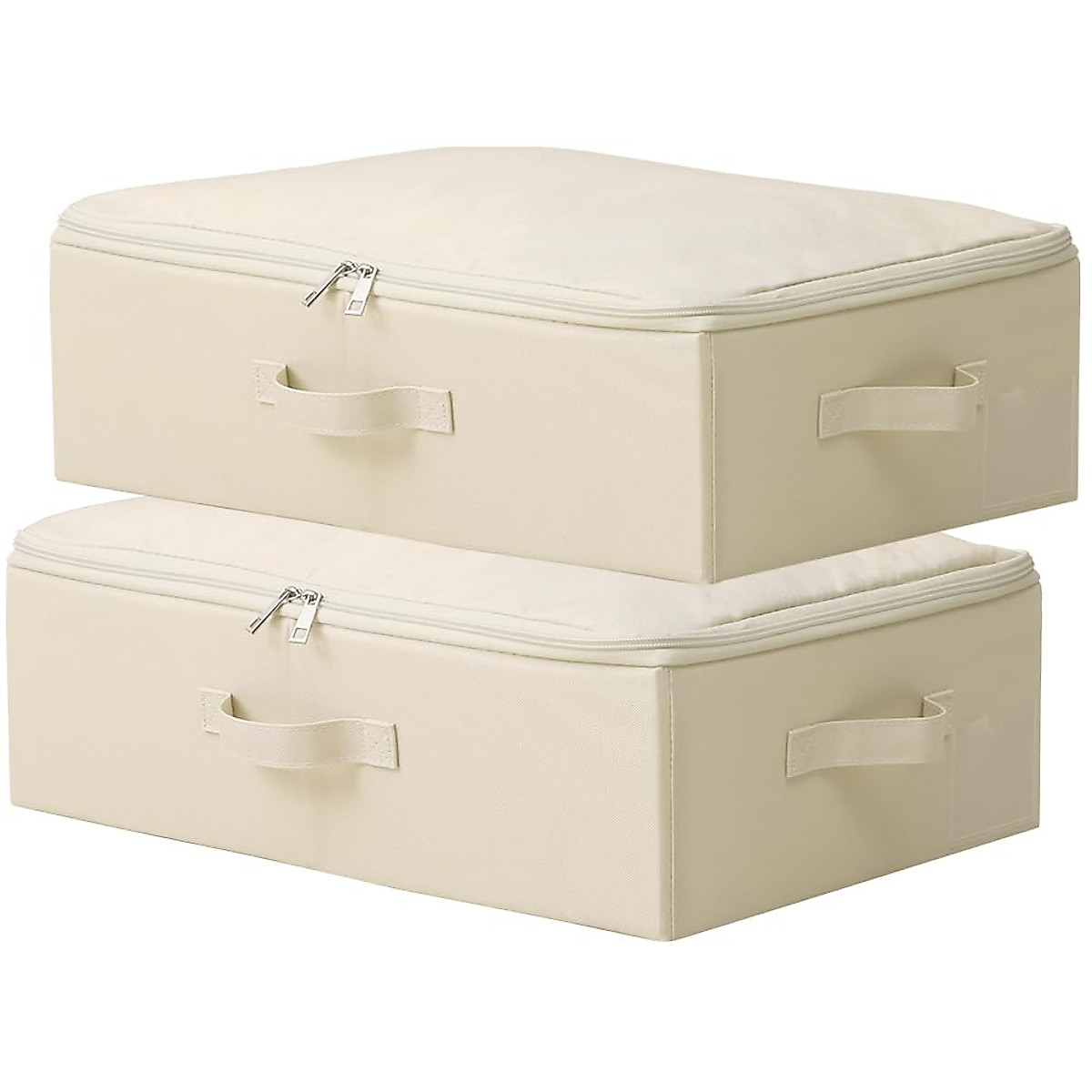 iwill CREATE PRO Pack of 2, 20.5X 14.2X 6.3, Shallow Fabric Folding Storage Box with Soft Zip Lid for Underpants/Scarves/Socks in Bedroom Wardrobe, or Electronics Accessories Organizer, Beige