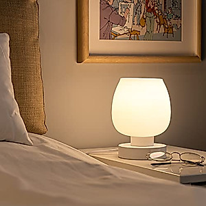 Touch Bedside Table Lamp - Small Lamp for Bedroom with USB C+A Charging Ports 3 Way Dimmable, Nightstand Desk lamp with White Opal Glass Lamp Shade Warm LED Bulb Included, Simple Design Gifts
