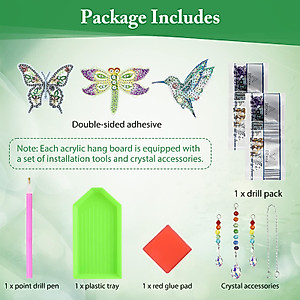 3 Pieces DIY Diamond Painting Suncatcher Wind Chimes, 5D Double Sided Hanging Diamond Art Wind Chime Painting Ornaments with Crystal Pendant for Home Garden Decoration Adults Kids Gift