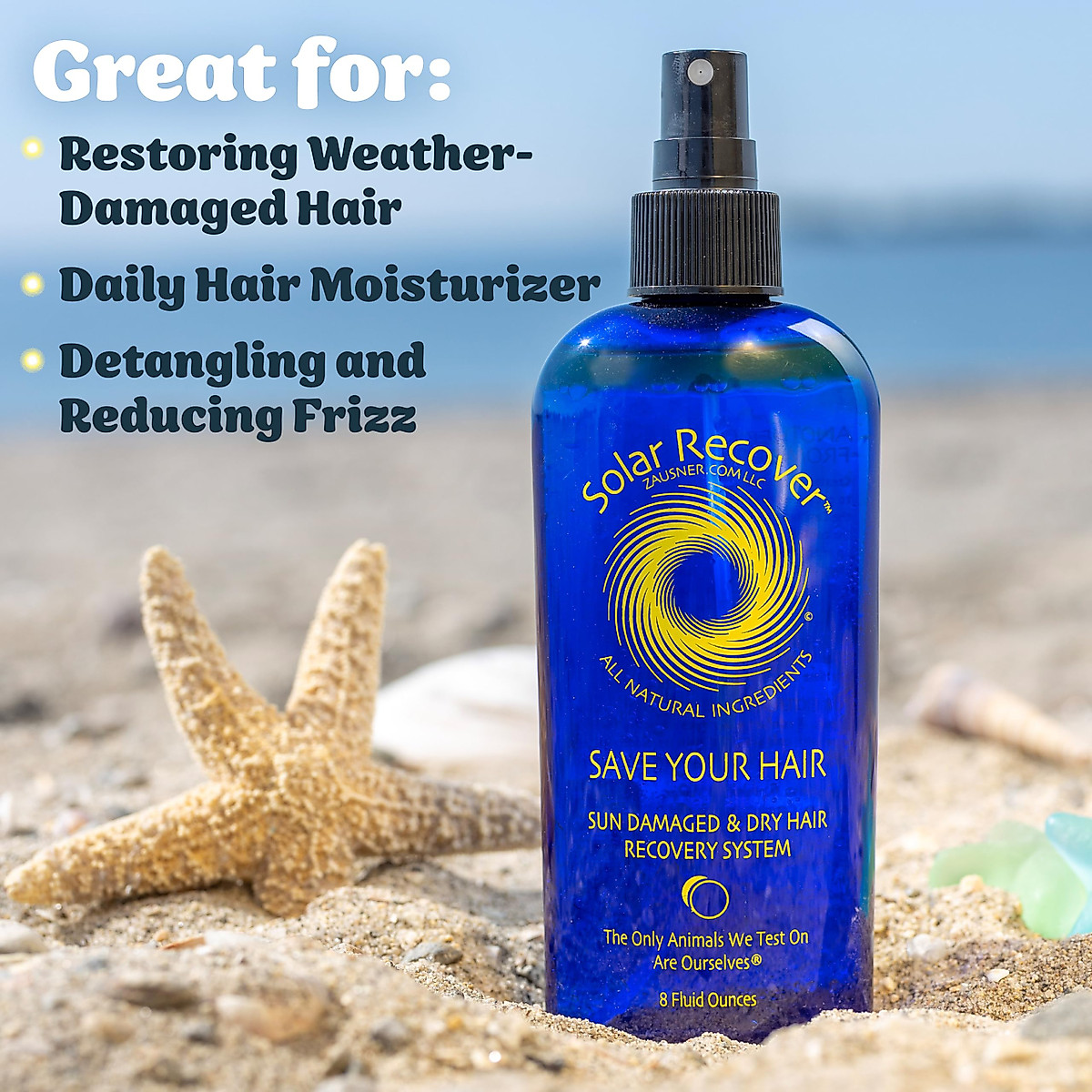 Solar Recover All Natural Hair Conditioner for Sun Damaged Hair - Leave-In Spray (8 oz) - Hydrating Detangler for Dry, Damaged Hair