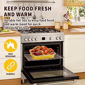 Aluminum Pans with Lids Half Size 9x13 Extra Heavy Duty (15 Pack + 15 Lids), Disposable Gold Aluminum Foil Baking Pan Double Thick Tin Foil Food Container with Lids for Baking, Heating, Meal Prep