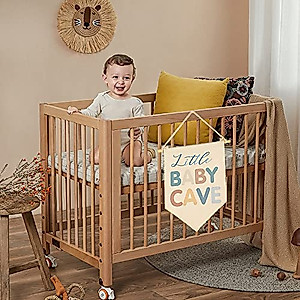 Baby Nursery Decor - Little Baby Cave - 16×12 Inch Nursery Decor Canvas Banner with Wood Hanger, Nursery Wall Decor for Newborn Bedroom, Nursery, Playroom, Classroom - Birthday Christmas Gift