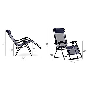 Amazon Basics Outdoor Textilene Adjustable Zero Gravity Folding Reclining Lounge Chair with Pillow, 26", Navy Blue