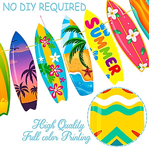 2pcs Surfboard Themed Banner Decorations Summer Surfing Birthday Party Decorations Surf Birthday Garland Decorations for Swimming Pool Summer Beach Party Birthday Baby Shower Party Supplies