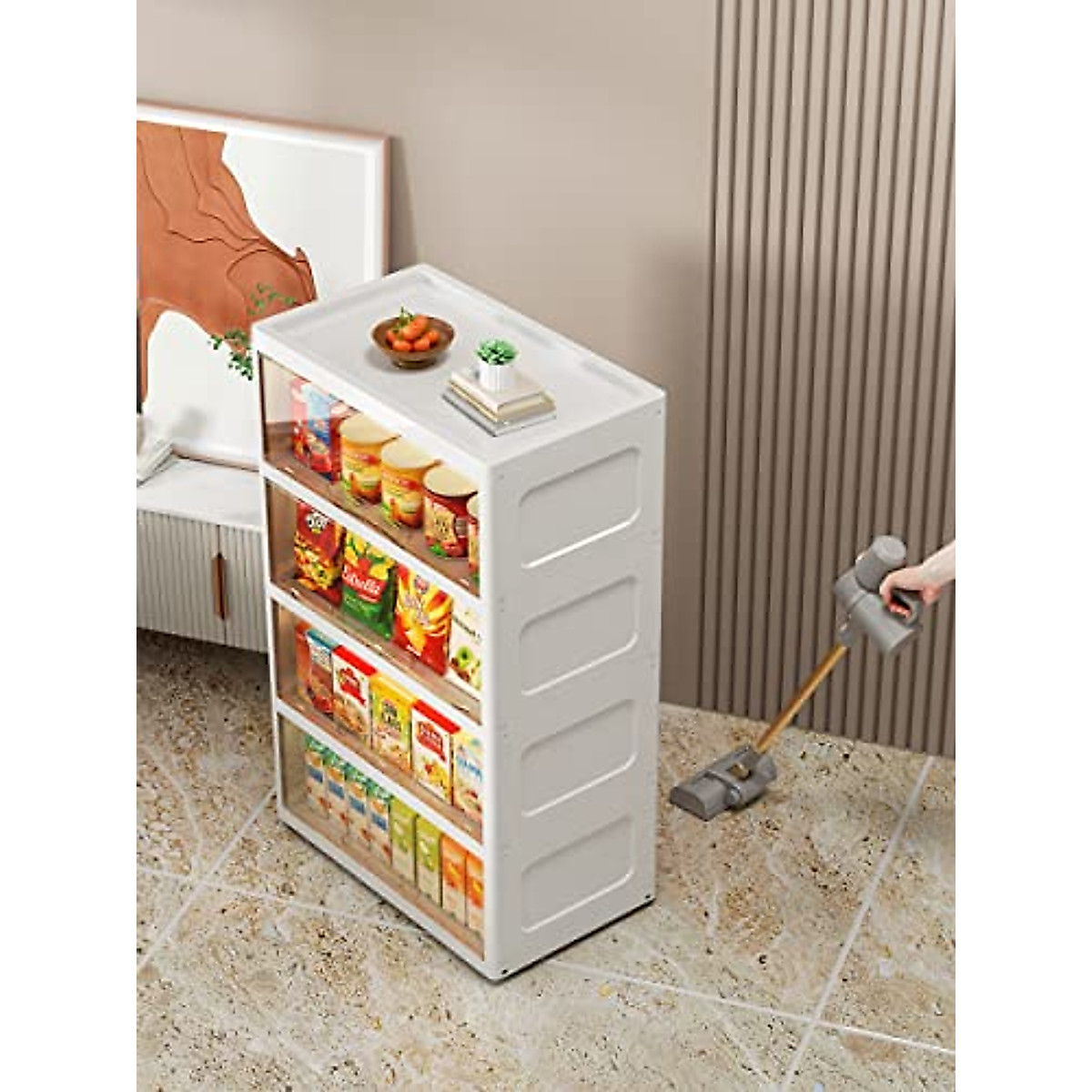 Plastic Storage Bins - 4 Clear Drawers Flip Open Storage Bins, Storage Drawer Organizer, Plastic Home Storage Organizer, Tall Standing Organizer Tower for Home, Closet, Bedroom, Bathroom, Office, Laundry, Kitchen, Craft Room, Nursery and School Dorm