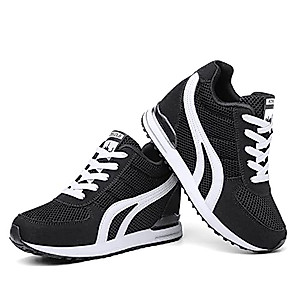 AONEGOLD Womens Hidden Wedges Shoes High Heeled Lightweight Mesh Sneakers Casual Walking Shoes Tennis Chic(Size 39, BK)