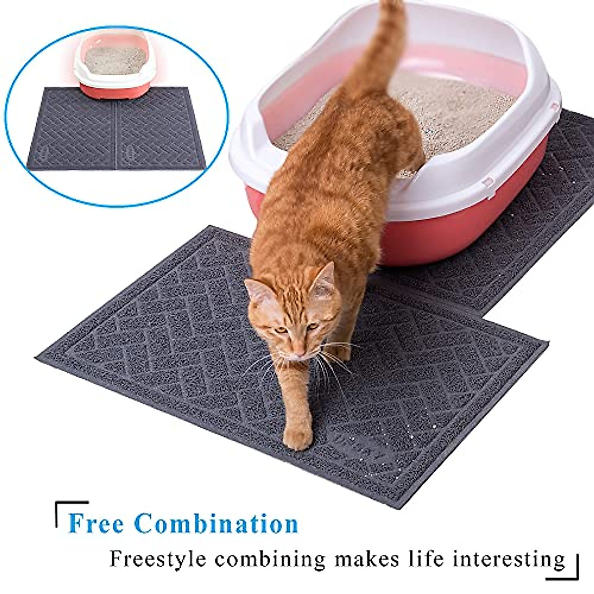 UPSKY Cat Litter Mats 2 Set of Cat Litter Pads, Cat Litter Trap Mats Can Be Spliced and Placed At-Will, Scatter Control for Litter Box, Soft on Sensitive Kitty Paws, Easy to Clean. (24’’ x 16’’)