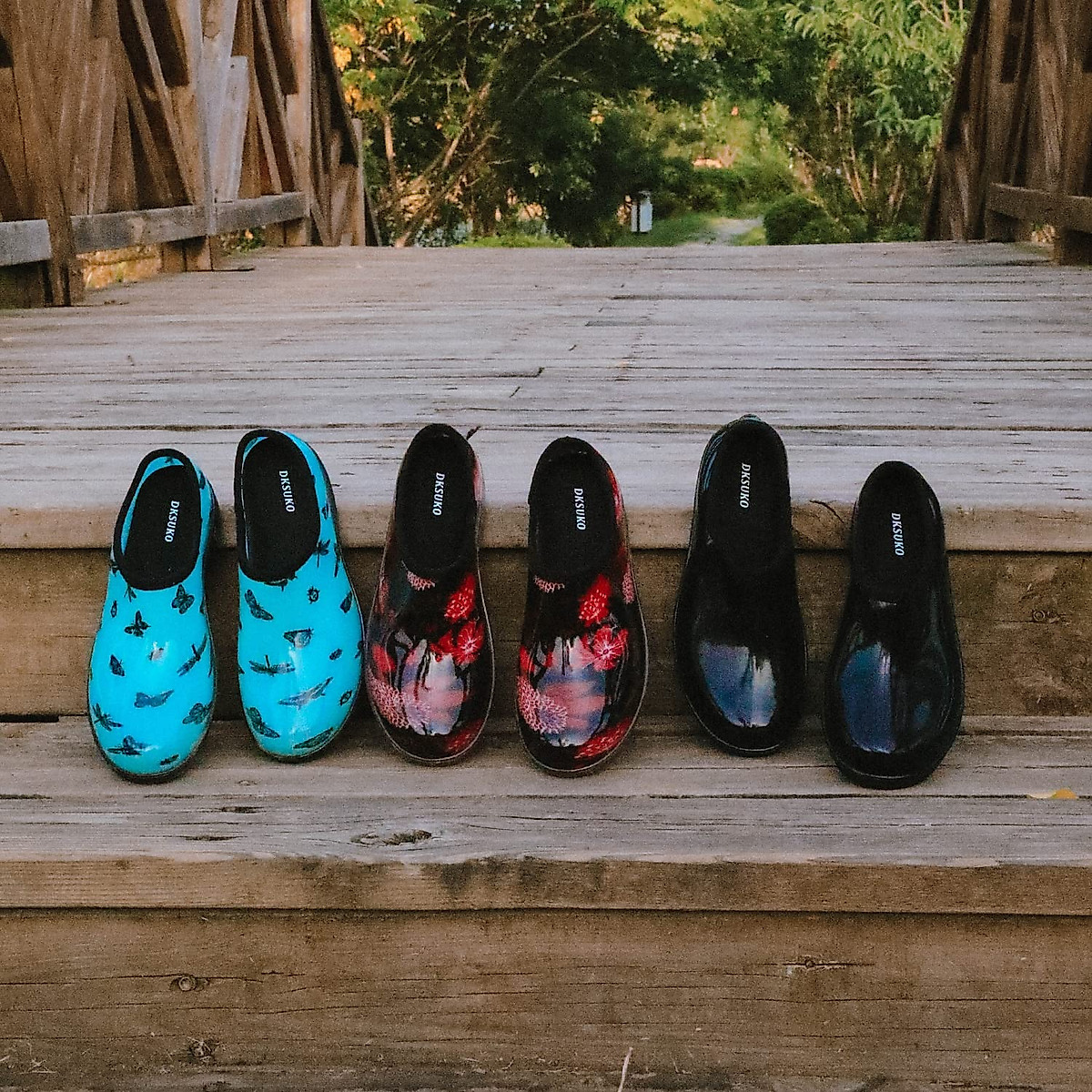 DKSUKO Women's Rain Boots Waterproof High Top Rain Shoes with Lace Up Anti-Slip Garden Shoes(Tree Leaf,8)