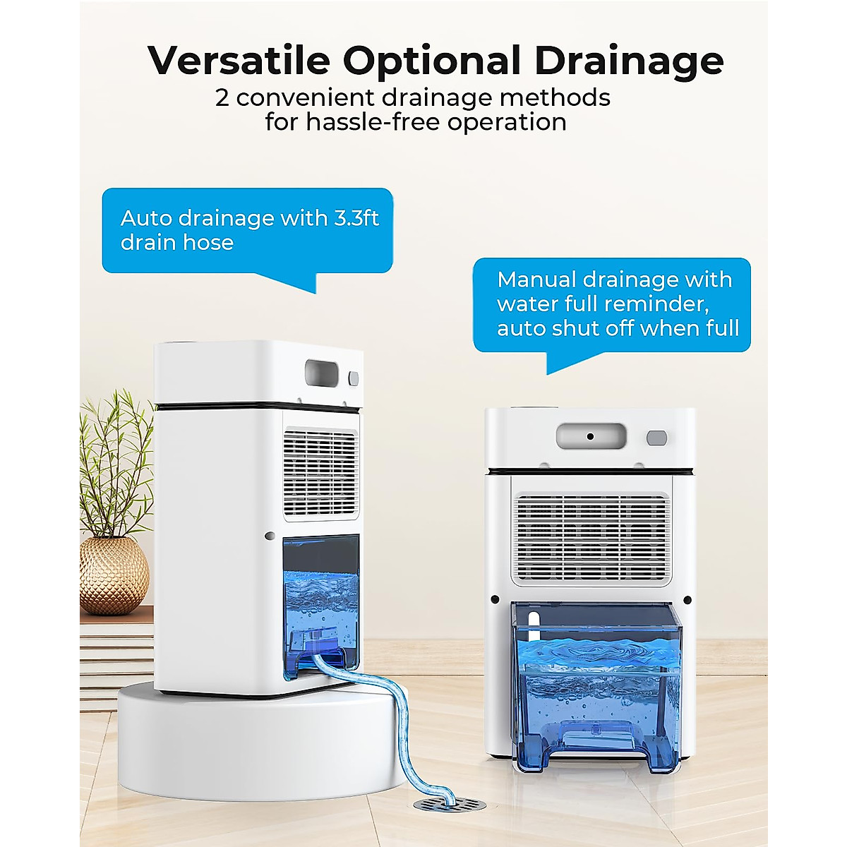 Dehumidifier, PLUSCENT 1000 Sq. Ft. Dehumidifiers for Home, 88 OZ Dehumidifier for Basement Bedroom Bathroom RV and Closet with Drain Hose, Auto Defrost, Auto Shut Off, Sleep Mode, 7 Colors LED Light