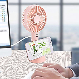 YIHUNION Mini Handheld Fan Portable, Hand held Personal Fan Rechargeable Battery Operated Powered Cooling Desktop Electric USB Fan with Fan Stand, 2500mAh Battery 4 Modes for Home Travel Outdoor（Pink）