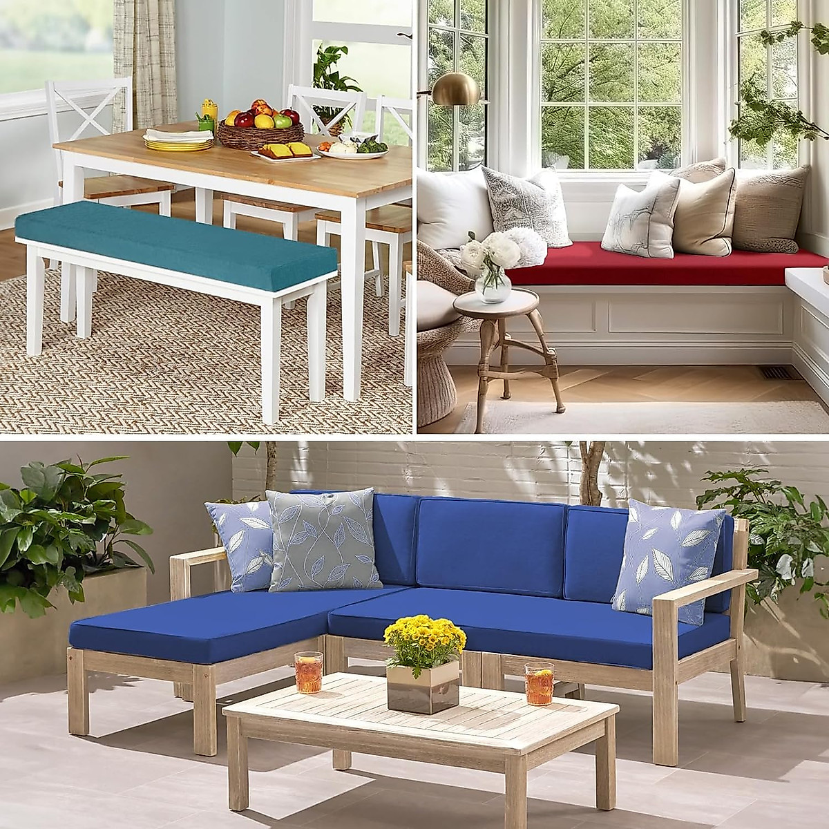 ROFIEJOX Custom Bench Cushion- Custom Size, Shape, Color, Piping for Indoor/Outdoor Furniture Cushions, Comfortable Window Seat Cushion, Waterproof Non-Slip Garden Boat RV Bench Cushions