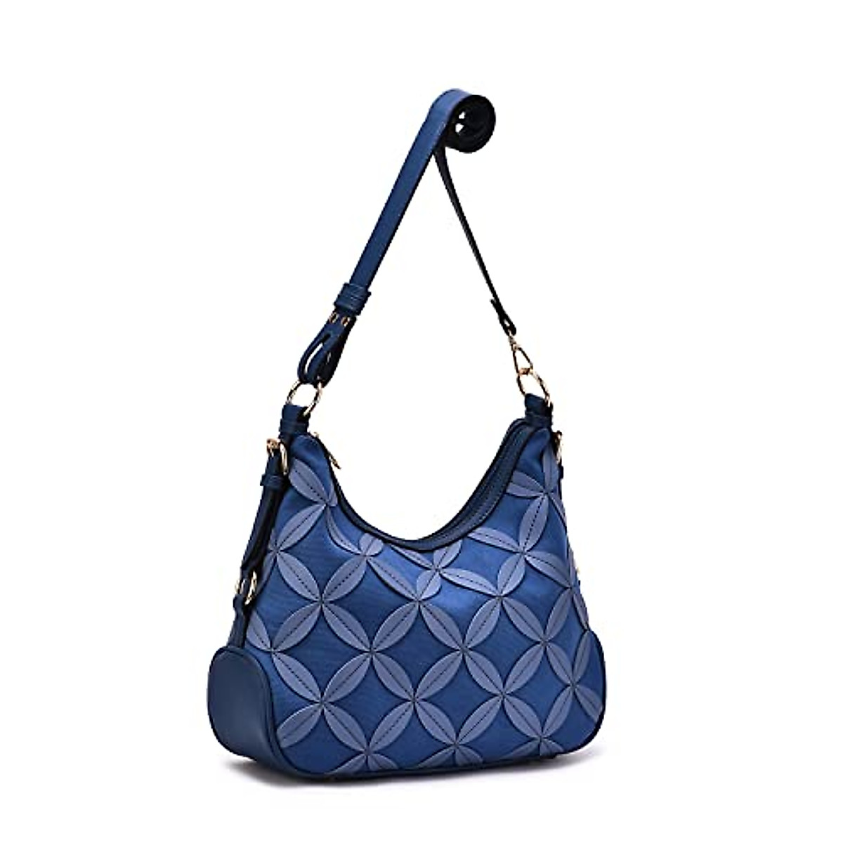 Mellow World Iga Rococo Style Hobo Bag for Women Leaf Pattern with Adjustable Shoulder Strap Blue