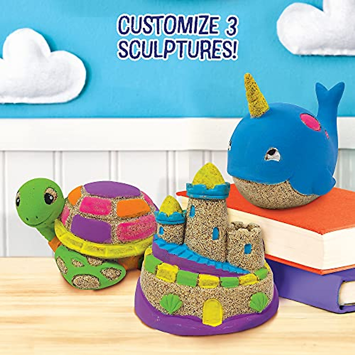 Made By Me Paint Your Own Sand Figurines by Horizon Group USA, Create Sand-Inspired Sculptures, Easy-to-Paint & Mess-Free Surfaces, Includes Acrylic Paint, Paintbrush, 3 Figurines & More, Multi, 208242H