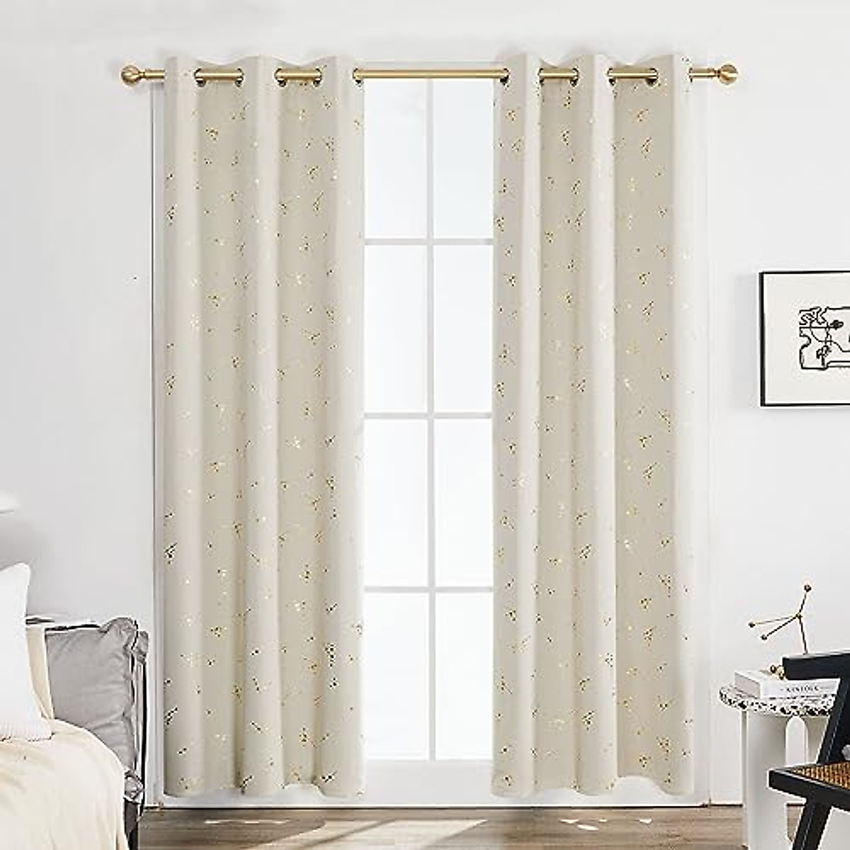 Deconovo Blackout Curtains for Living Room, Curtains 84 Inches Long, Set of 2 - Constellation Pattern Foil Printed Curtains, Light Blocking Curtain (Beige, 42 x 84 Inch, 2 Panels)
