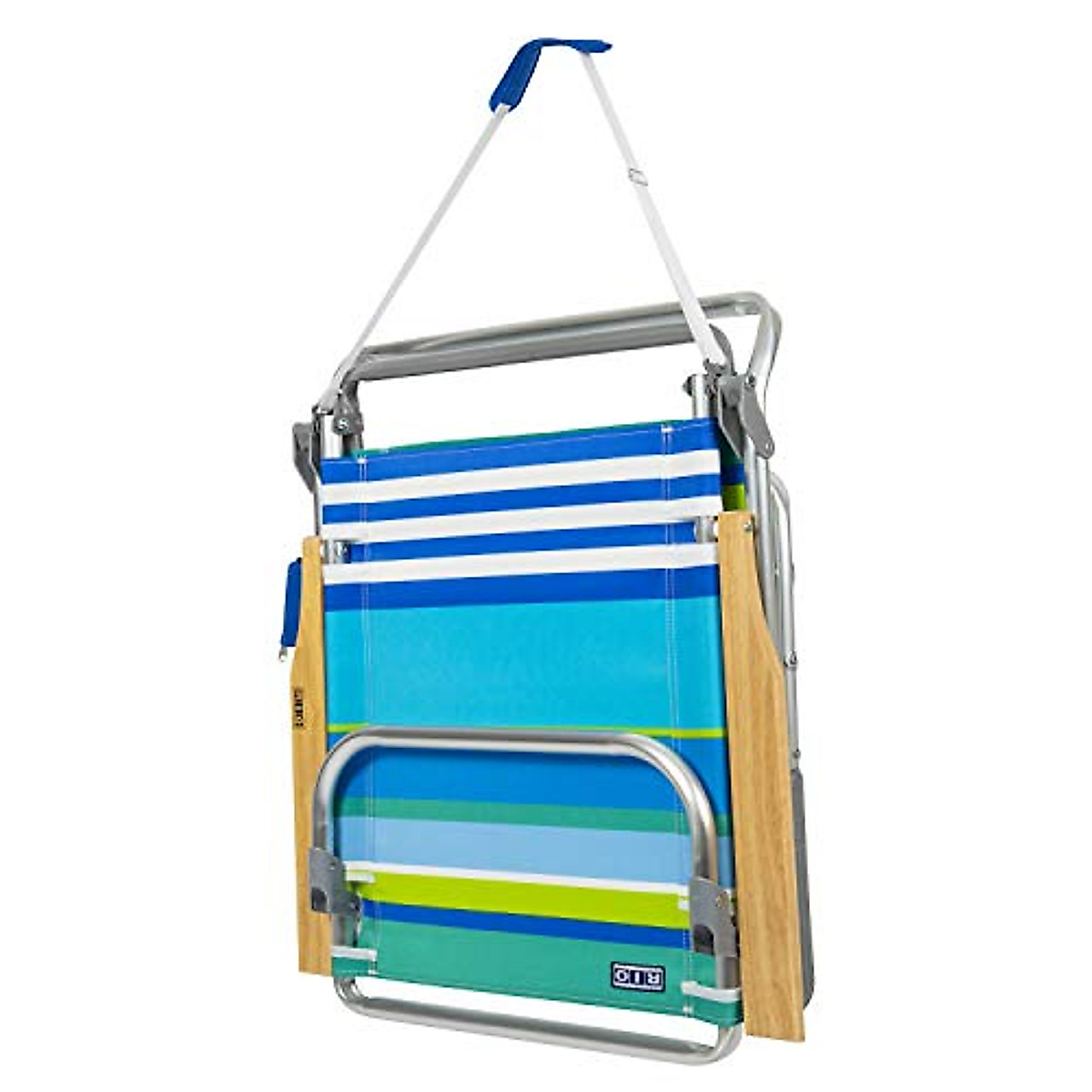 RIO beach Classic 5-Position Lay-Flat Folding Beach Chair, 30.8" x 24.75" x 29.5", Cool Blue Stripes