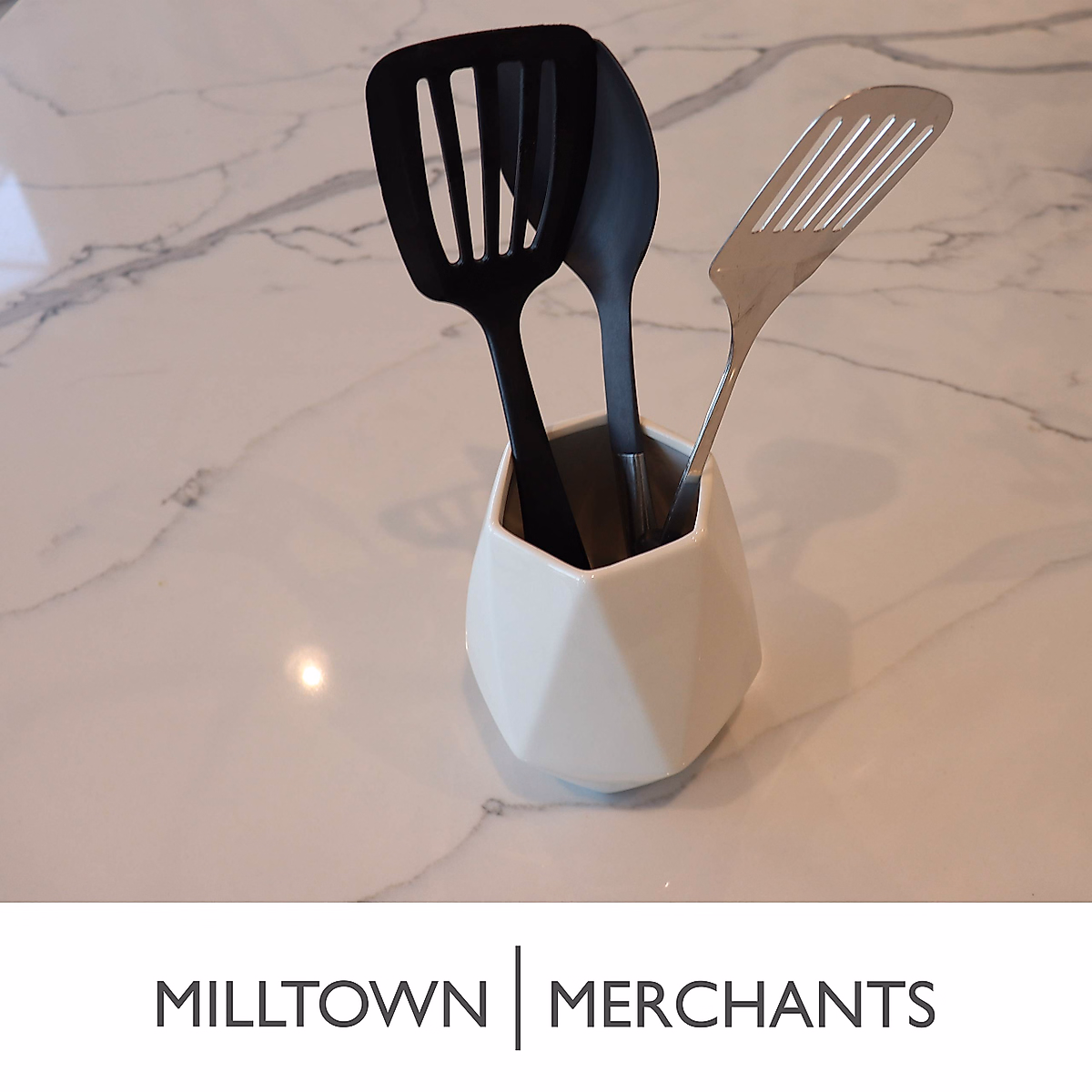 Milltown Merchants Ceramic Utensil Holder - Kitchen Utensil Holder - Utensil Crock - Utensil Caddy/Container Utensil Holder (Geometric)