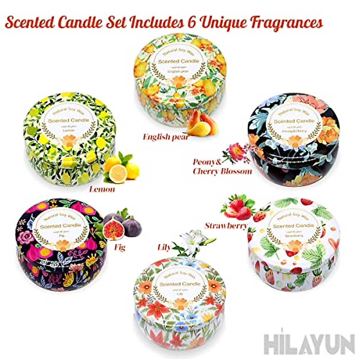 6 Pack Scented Candles Set for Thanksgiving Christmas Gift, Soy Wax Stress Relief Aromatherapy Candles, Relaxation Gift Baskets for Women, Great Gift Ideal for House-Warming and Birthday