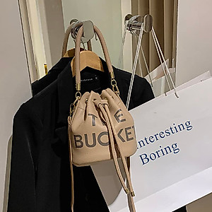 Small Bucket Bag for Women, Leather Bucket Bag Purses, Crossbody/Handbag/Hobo Bag(7.9 * 7.9 * 8.3in) (Khaki)