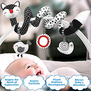 MONSTIME Car Seat Toys Black and White High Contrast Baby Toys for Newborn, Stroller Toys Newborn Toys Infant Toys for 0 3 6 9 12 Months Girls Boys, Baby Toys 0-6 Months for Crib Mobile Best Gift