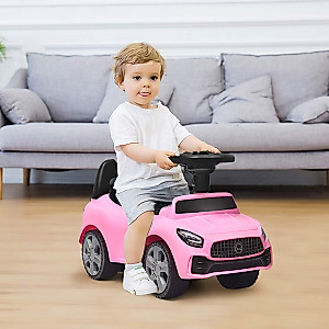 Costzon Kids Push and Ride Racer, Ride On Push Car w/Horn, Music, Under Seat Storage, Handle, Foot-to-Floor Sliding Car Pushing Cart for Toddler, Gift Toy for Children Boys & Girls (Pink)