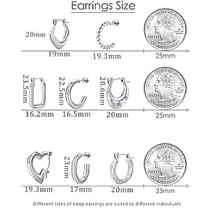 Jannisa Women's 8 Pairs Hypoallergenic Stainless Steel Chunky Silver Hoop Earrings Set, Gold Earrings for Women, Trendy Jewelry Earrings for Daily Wear