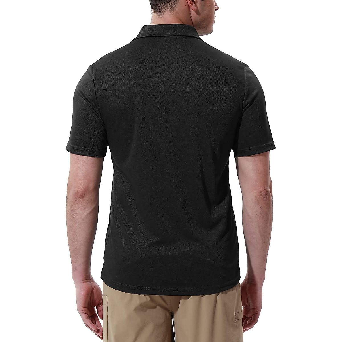 Gopune Men's Short Sleeve Polo Shirts Quick Dry Outdoor Regular Fit Golf Shirts with Pocket Black,L