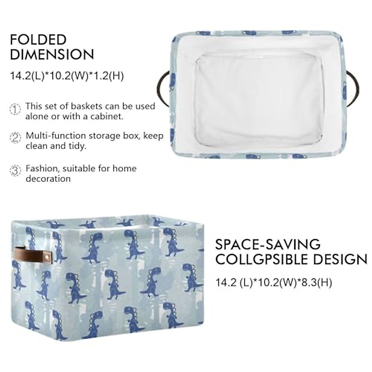 Emelivor Blue Dinosaur Storage Basket Bins Foldable Decorative Storage Box Laundry Hamper Baskte Storage for Home Boys Girls Office Closet Shelf Nursery Baskets,1 pcs