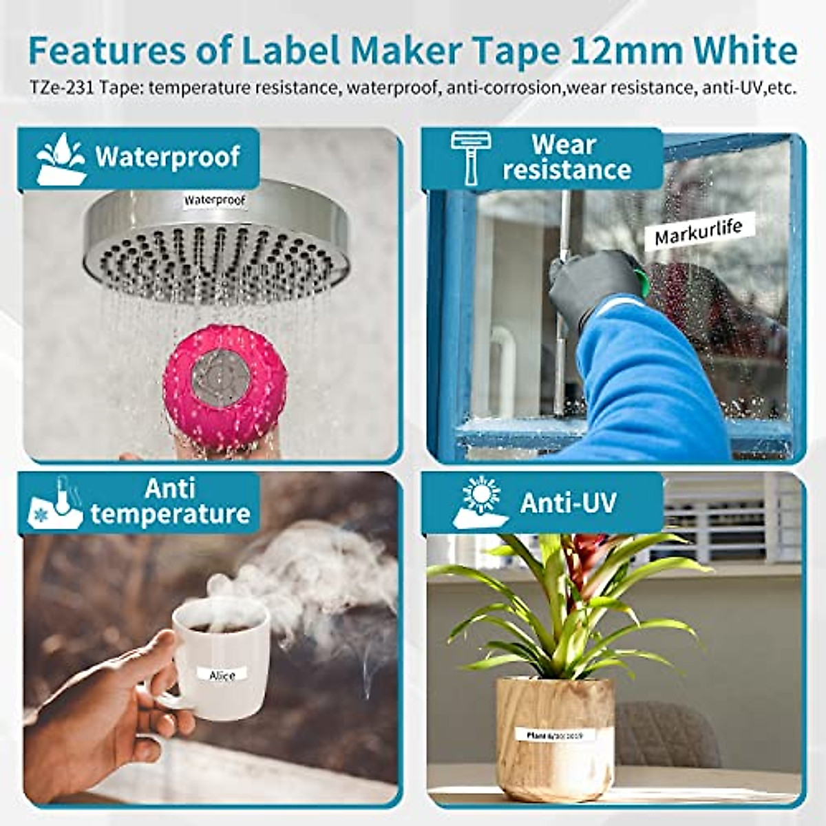 4 Pack T-Ze231 Label Tape Compatible with Brother P Touch Label Tape TZe-231 TZe231Tape 12mm 0.47 Inch Laminated, Black on White