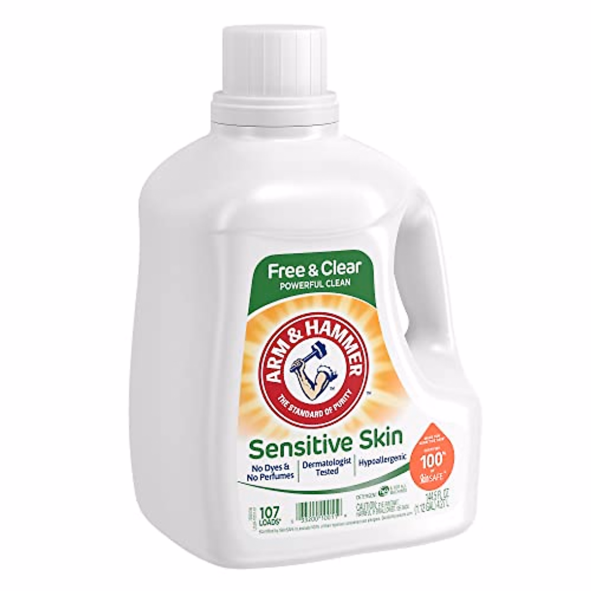 Arm & Hammer Sensitive Skin Free & Clear, 107 Loads Liquid Laundry Detergent, 144.5 Fl oz