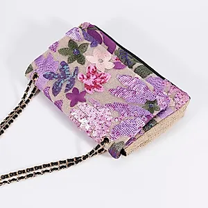 Wabilu Women Girls Summer Straw Bag Sequin Floral Embroidery Straw Clutch Purse Woven Shoulder Handbag For Beach Party Wedding With Random Flower Pattern