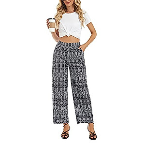 AMAMDHGA Womens Casual High Waisted Wide Leg Pants Work Leg Dress Slacks with Pockets Black XL