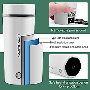 WTJMOV Portable Electric Kettle for Travel, Travel Kettle Electric Small Stainless Steel, Portable Fast Water Boiler Automatic Shut-Off 350ML Mini Cup (White)