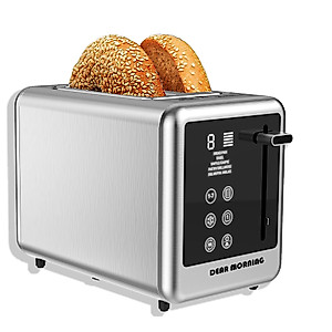 Smart Toaster Digital Tuch Screen Toaster with 5 Bread Selection 7 Shade Setting and Bagel/Defrost/Cancel/Reheat Function 1.5” 2 Slice Stainless Steel Toaster with Removable Crumb Tray