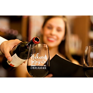 Hakuna Moscato Funny Stemless Wine Glass 15oz - Unique Christmas Gift Idea for Her, Mom, Wife, Girlfriend, Sister, Grandmother, Aunt - Perfect Birthday Gifts for Women