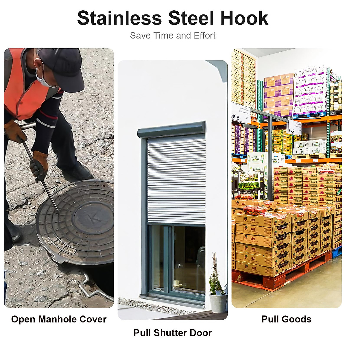 38cm Utility Tool Stainless Steel Manhole Cover Hook T Hook Manhole Tool Manhole Lift Hooks T- Handle Meat Boning Hook for Trampoline Pull Springs Open Manhole Covers Hook Tool