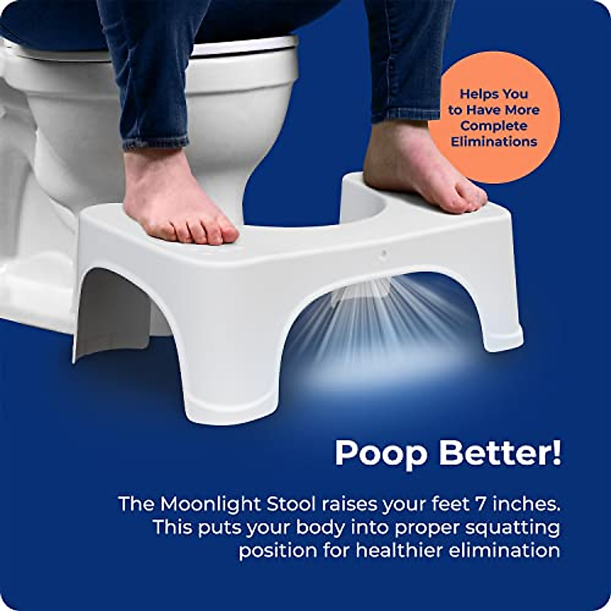 Squatty Potty Moonlight Toilet Stool with Motion & Light Activated Night Light, White 7 Inch