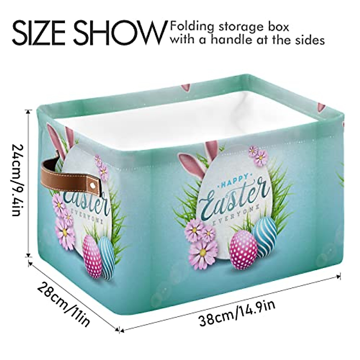 Foldable Storage Basket, Cube Organizer Bins Happy Easter Cube Bag Dual Handles for Closet Shelf