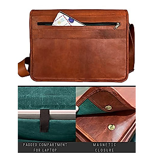 RUSTIC TOWN 14 inch Vintage Crossbody Genuine Leather 13.3-inch Laptop Messenger Bag Gifts for Him Her (Medium, Brown)