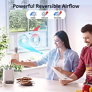 shinic Twin Window Fan with Remote, 9-Inch Blades Reversible Airflow, Thermostat Control, 3 Speeds, 3 Functions, 23.8"-37" Expandable Width, Window Exchaust Fans for Home Bedroom, ETL Certified