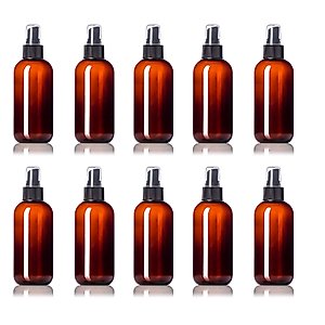 24 Pack 8 Ounce Plastic Mist Spray Bottles- Reusable PET Amber Boston Round ● BPA-Free ● 24 Pcs Value Pack (8 oz, Amber Brown)