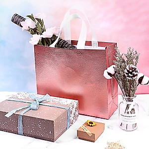Set of 12 Glossy Reusable Grocery Bags Reusable Gift Bags with Handles Bachelorette Gift Bag Non-Woven Bridesmaid Gift Bag for Women Birthday Wedding Party Mother's Day Christmas Rose Gold